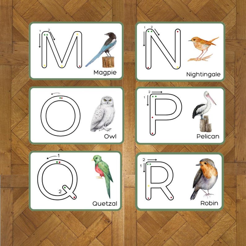Printing Primer Cards Alphabet Uppercase, Birds Letter Tracing - Etsy
