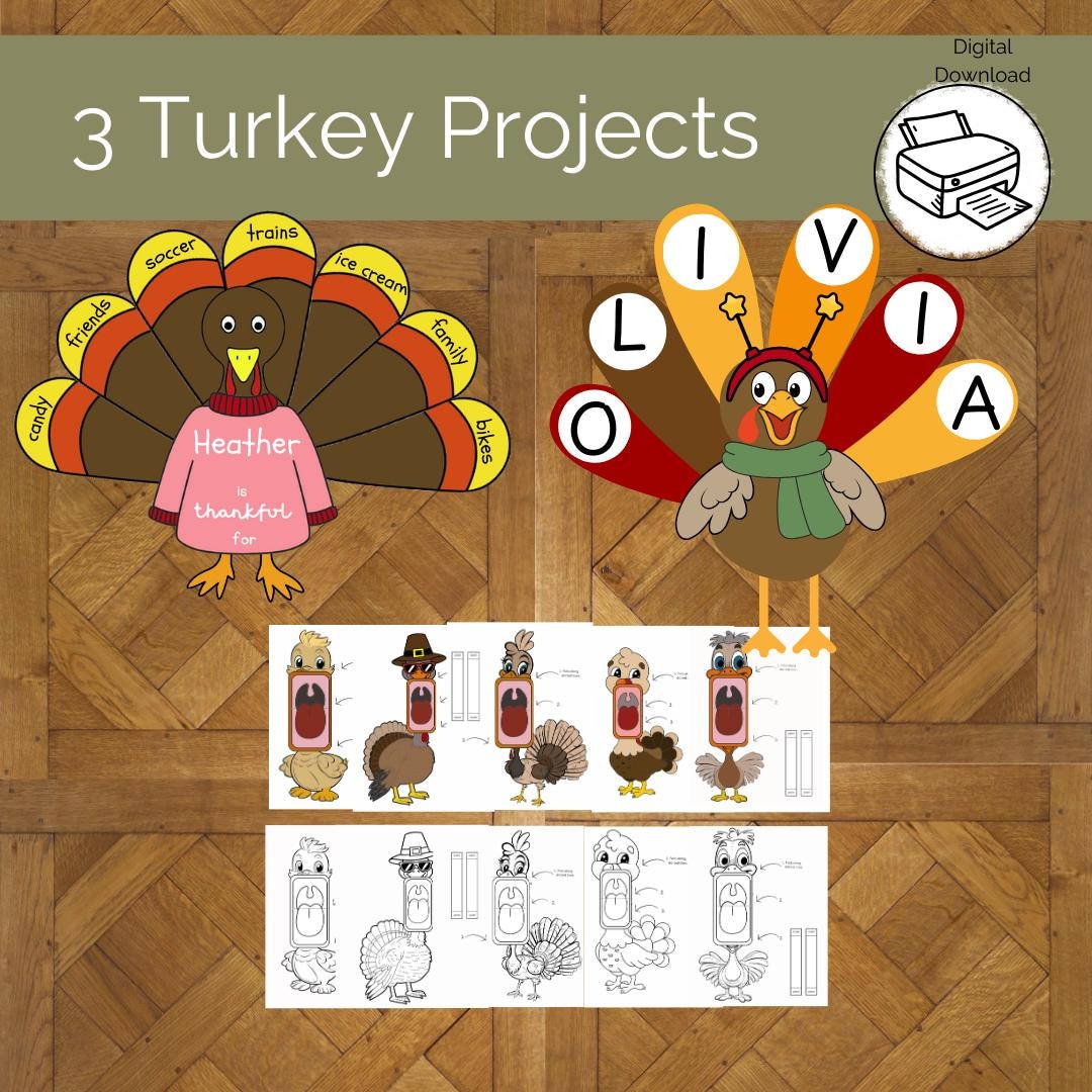 Thanksgiving Craft, Build a Turkey, Thankful Turkey, Cut and Paste ...