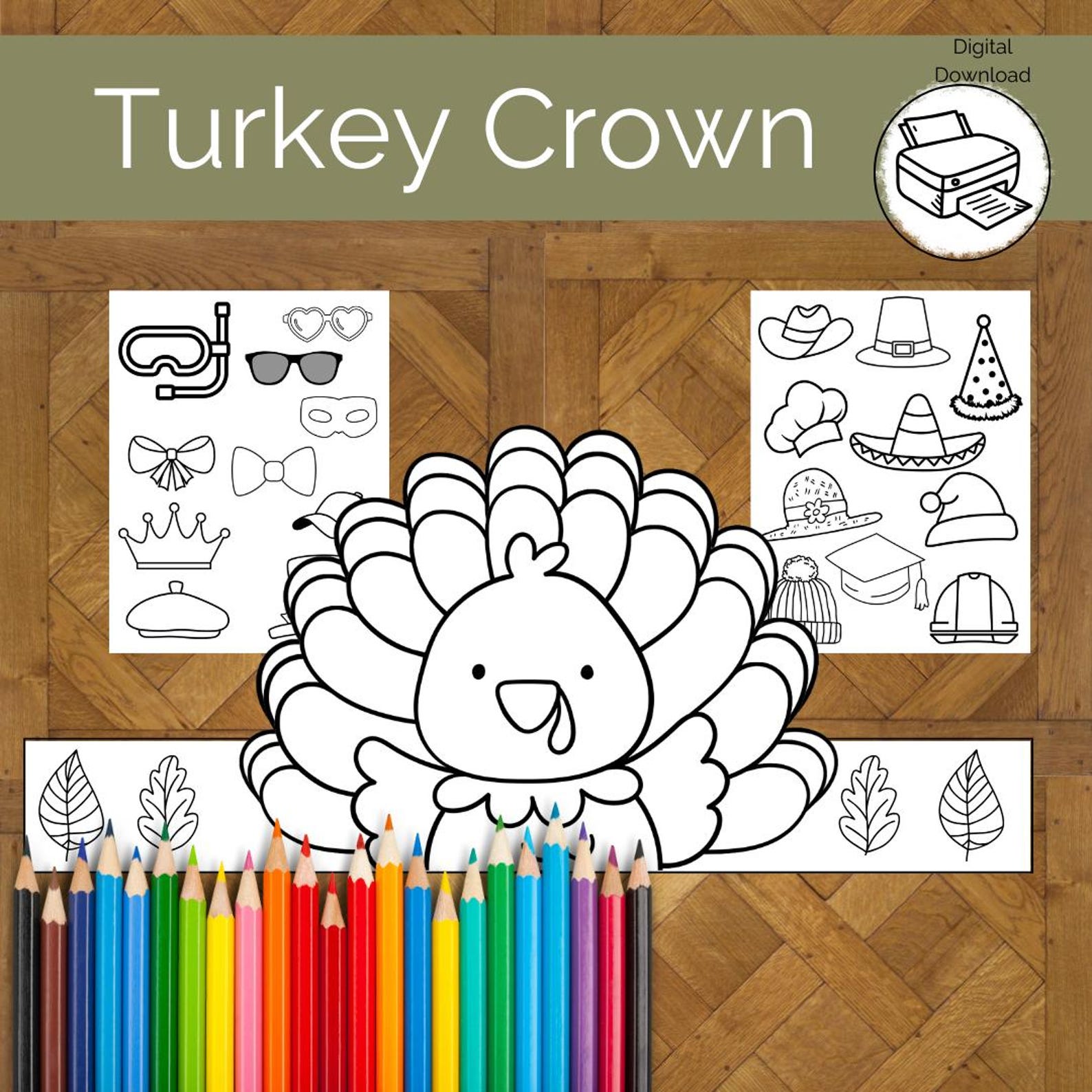 Thanksgiving Turkey Crown Craft: Coloring Paper Hat (digital Download ...