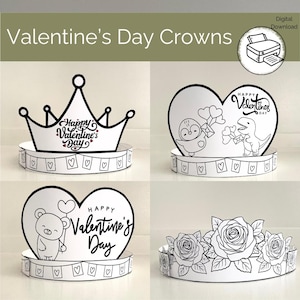 Valentine's Day Coloring Crown: Kids Party Hats (digital Download) - Etsy