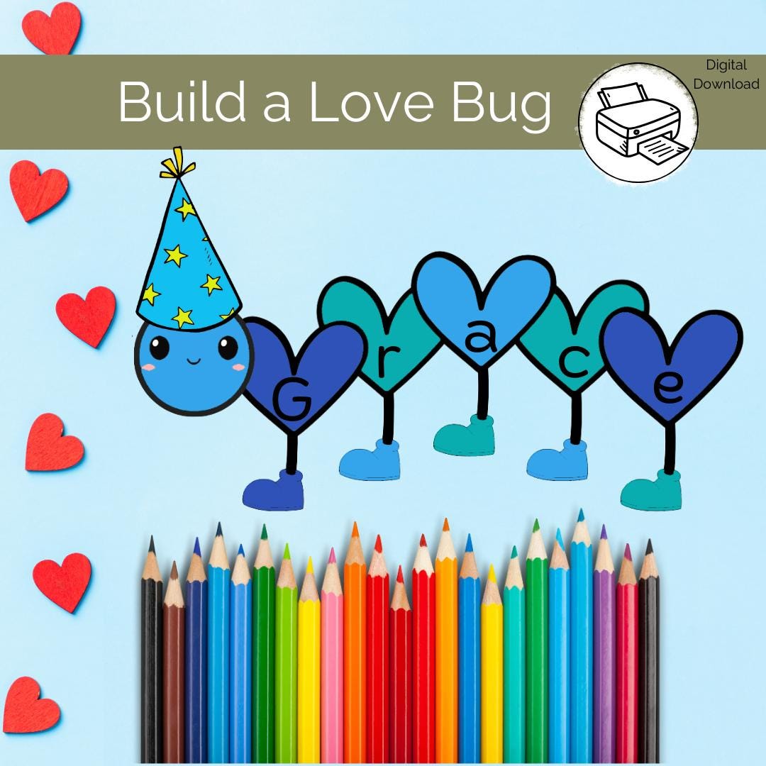 Valentine's Day Love Bug Name Craft: Printable Kids Activity (digital ...
