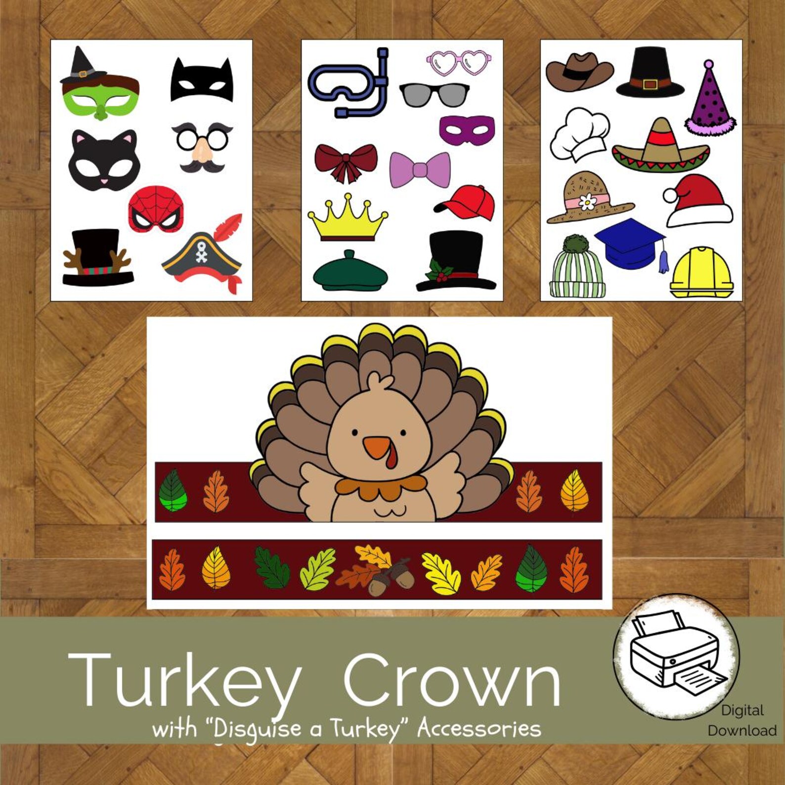 Thanksgiving Turkey Crown Craft: Coloring Paper Hat (digital Download ...