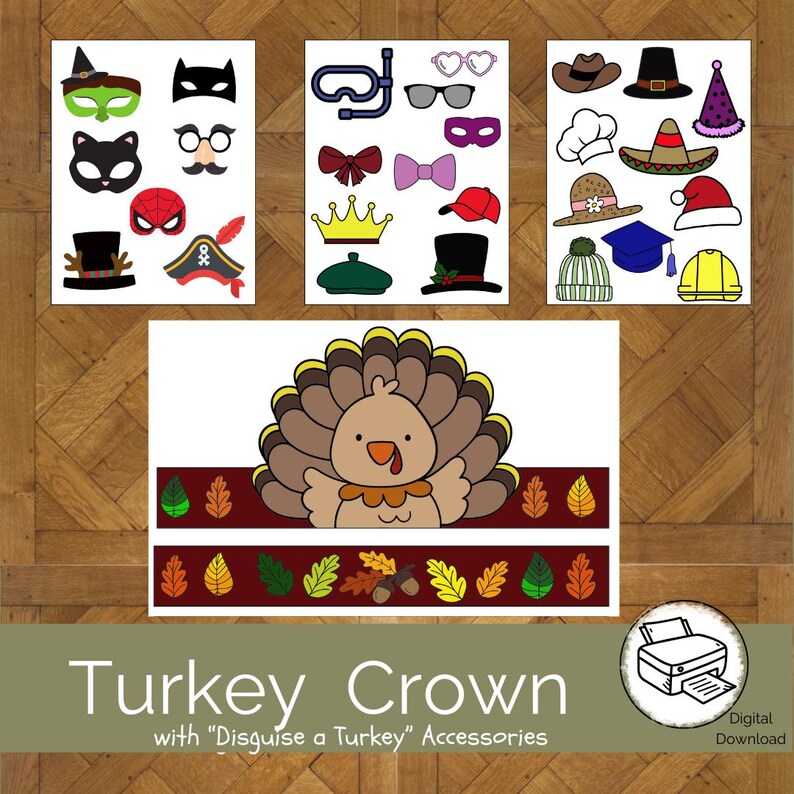 Thanksgiving Turkey Crown Craft: Coloring Paper Hat (digital Download ...