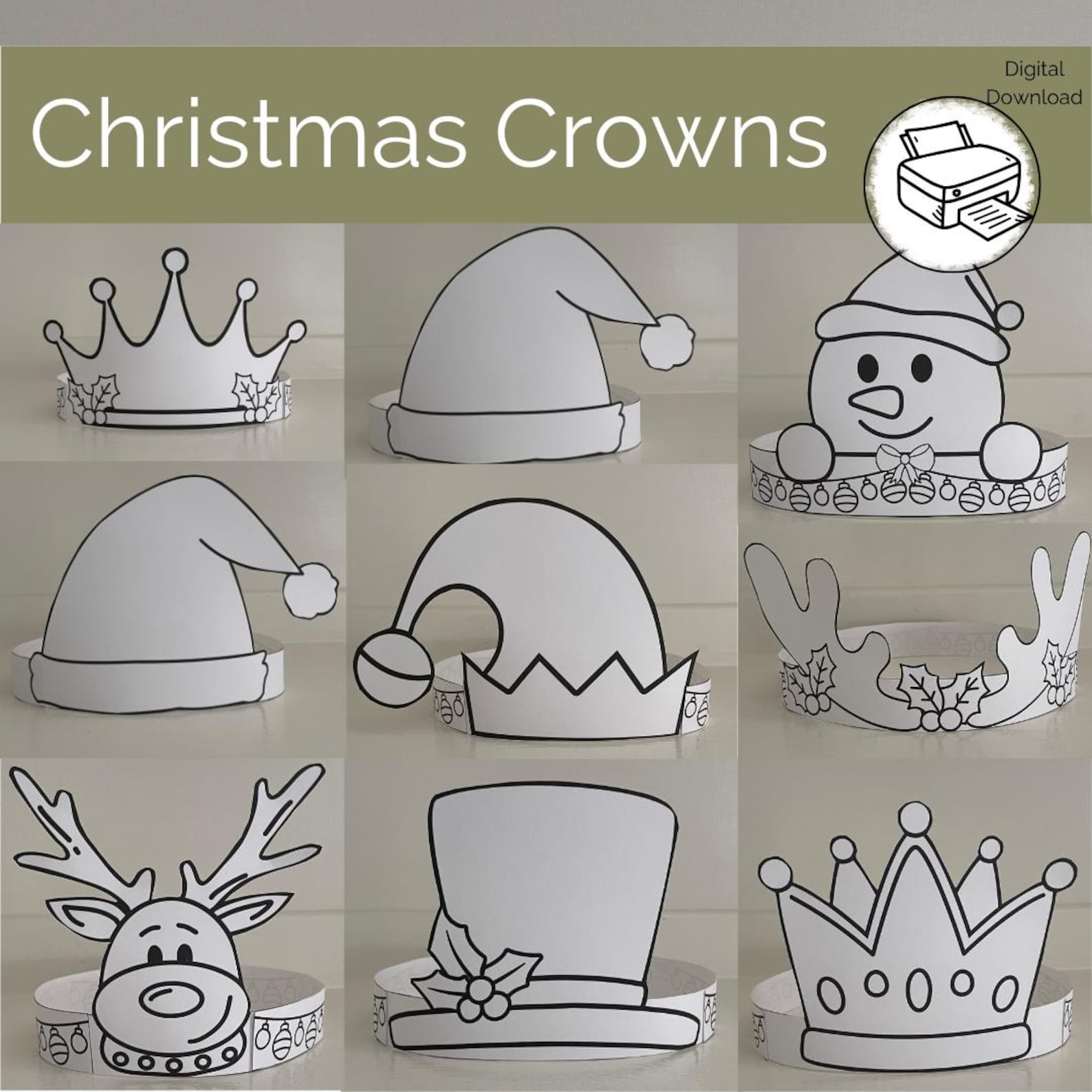 Christmas Paper Crowns Coloring Activity Printable Kids Craft Hats ...