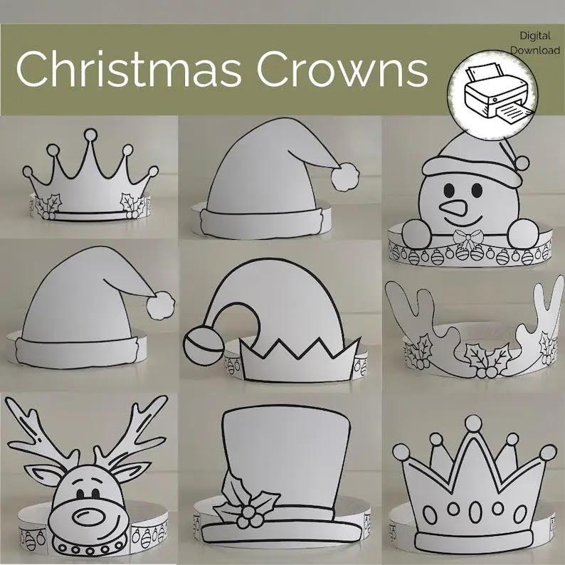 Christmas Paper Crowns: Printable Holiday Costume Hats (digital ...