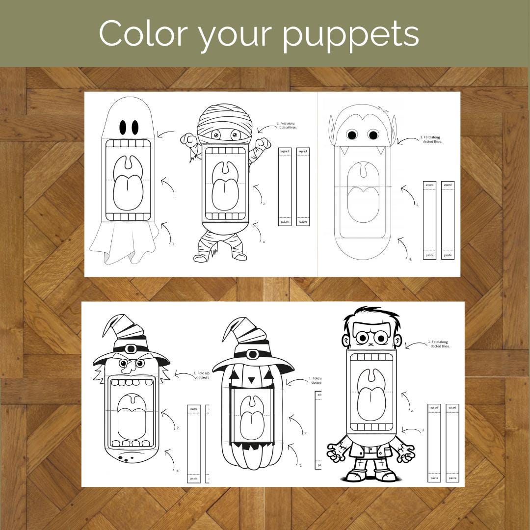 Halloween Character Hand Puppets: Printable Classroom Craft (digital ...