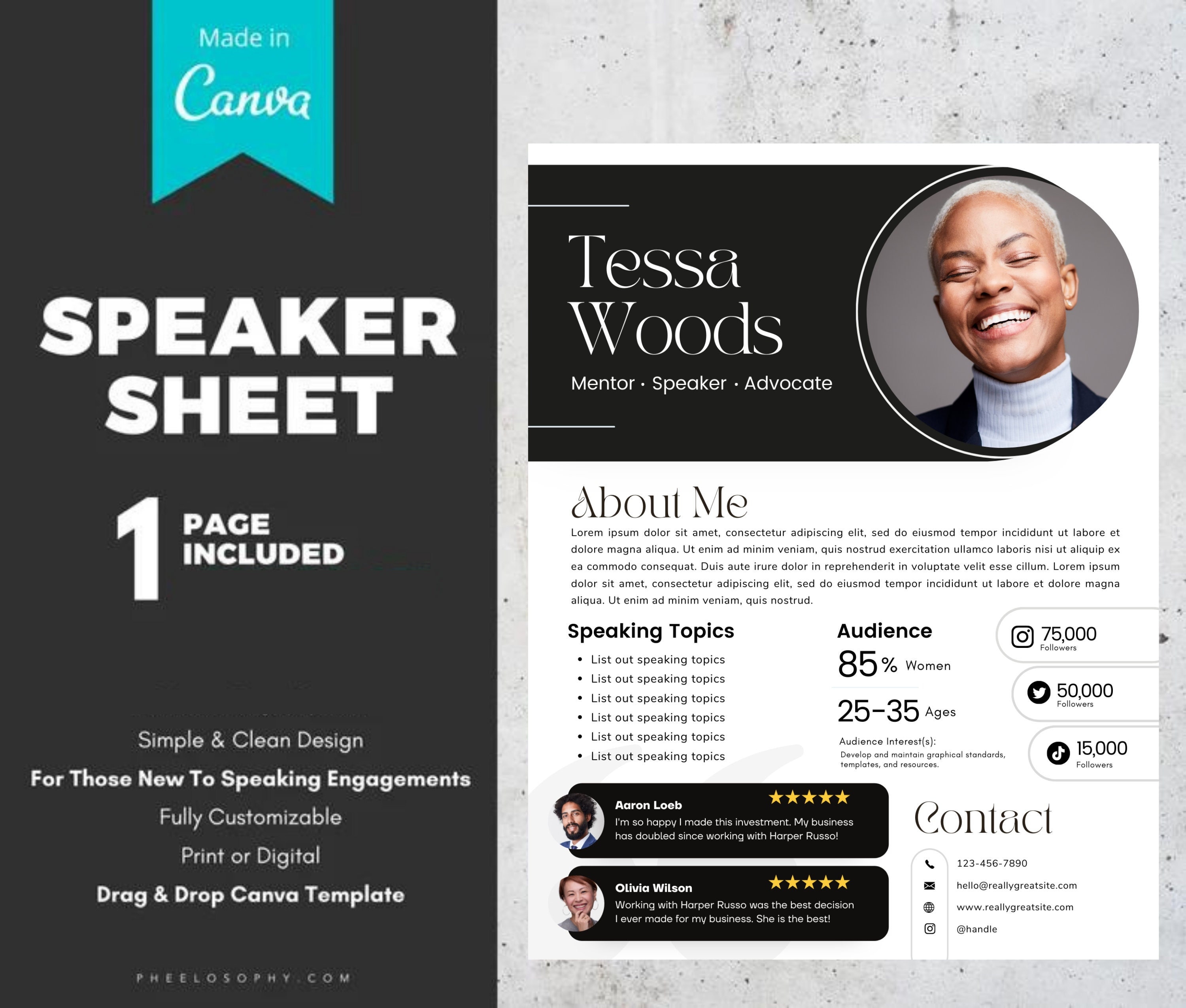 Speaker Sheet One Page for Beginners Speaking Engagement Canva Speaker ...