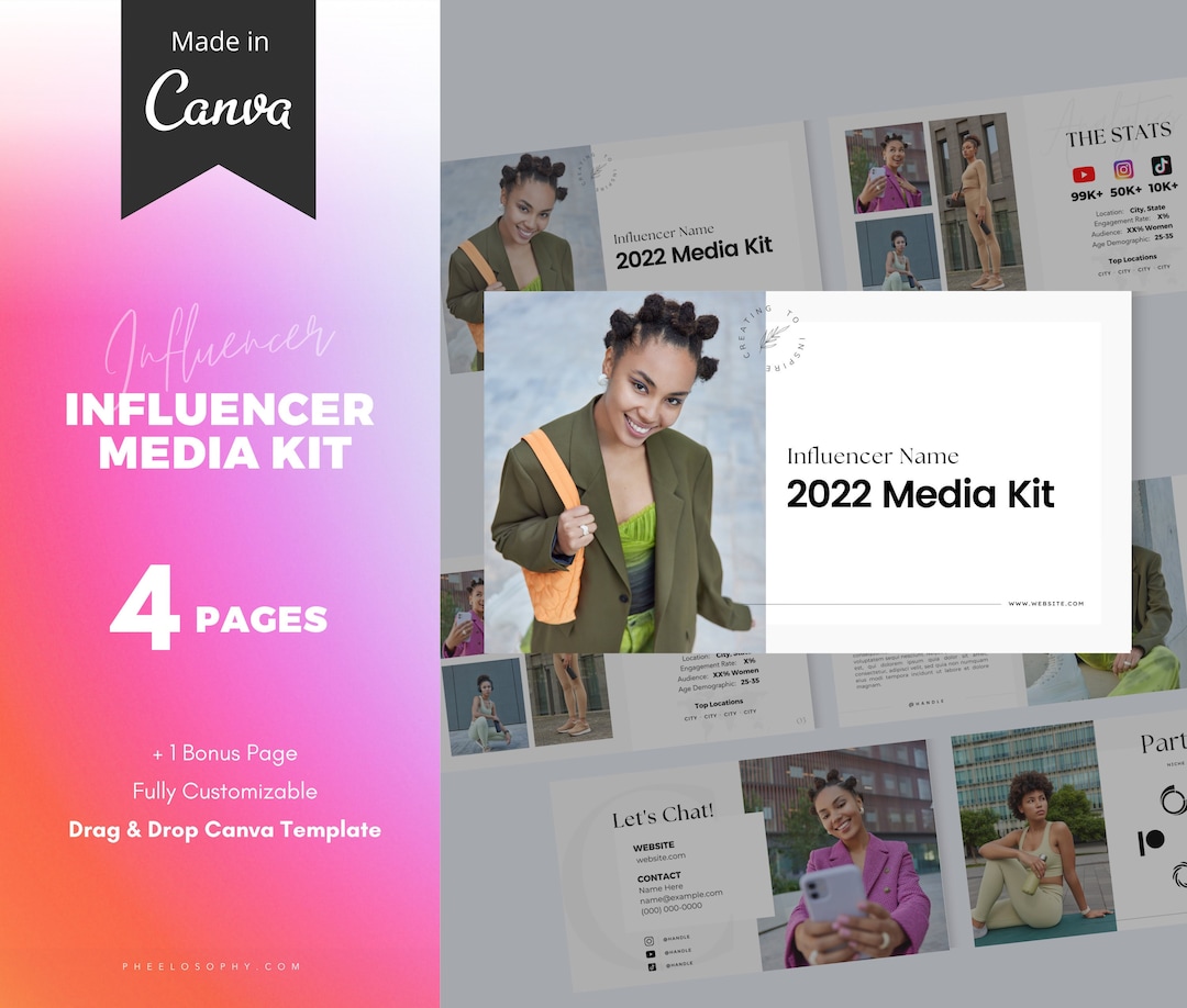 Influencer Media Kit Instagram, Tiktok & Youtube CANVA TEMPLATE for ...