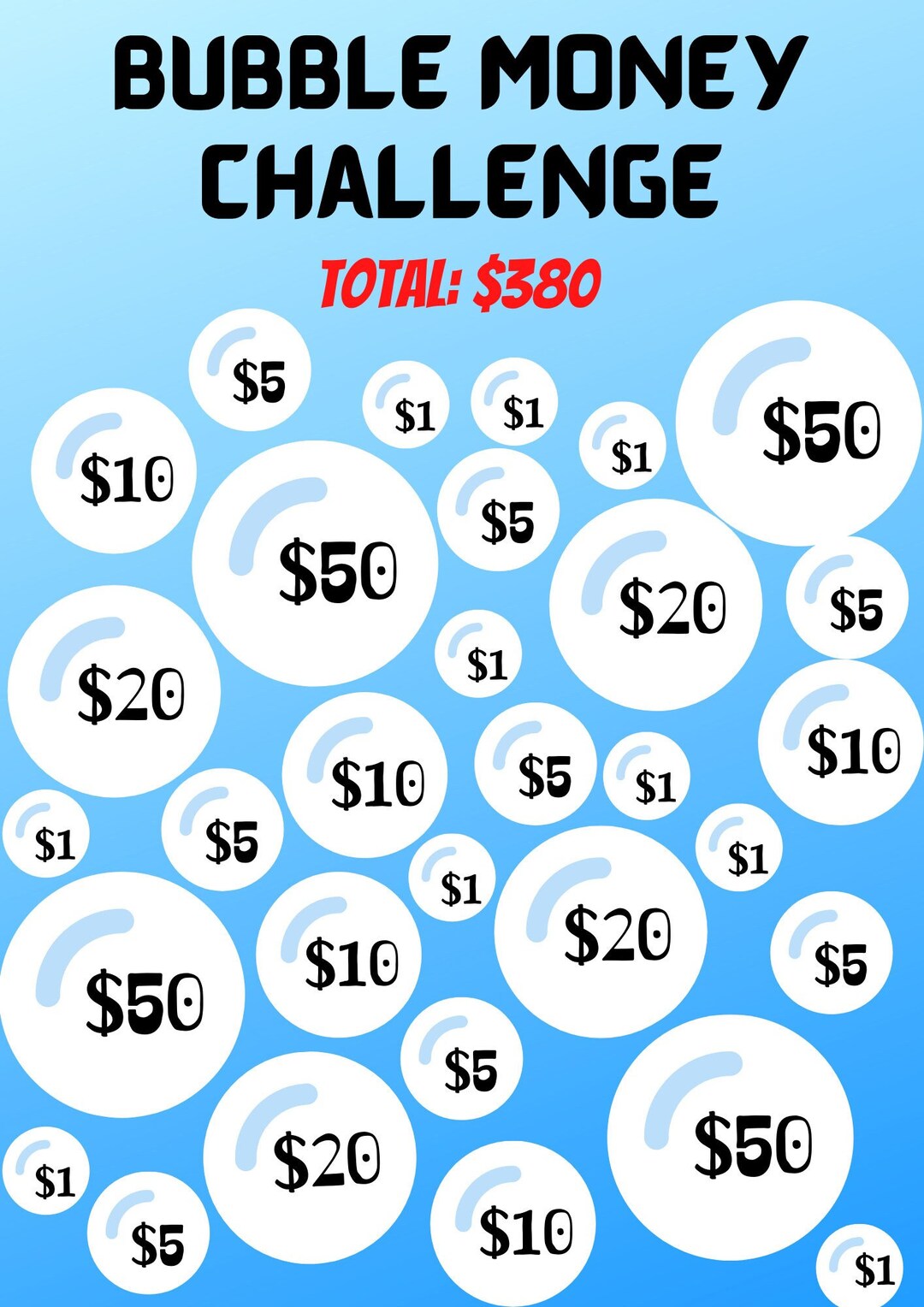 Bubble Money Saving Challenge - Etsy
