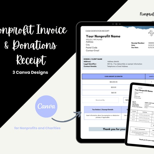 Nonprofit Invoice and Donations Receipt Templates / Charity - Etsy