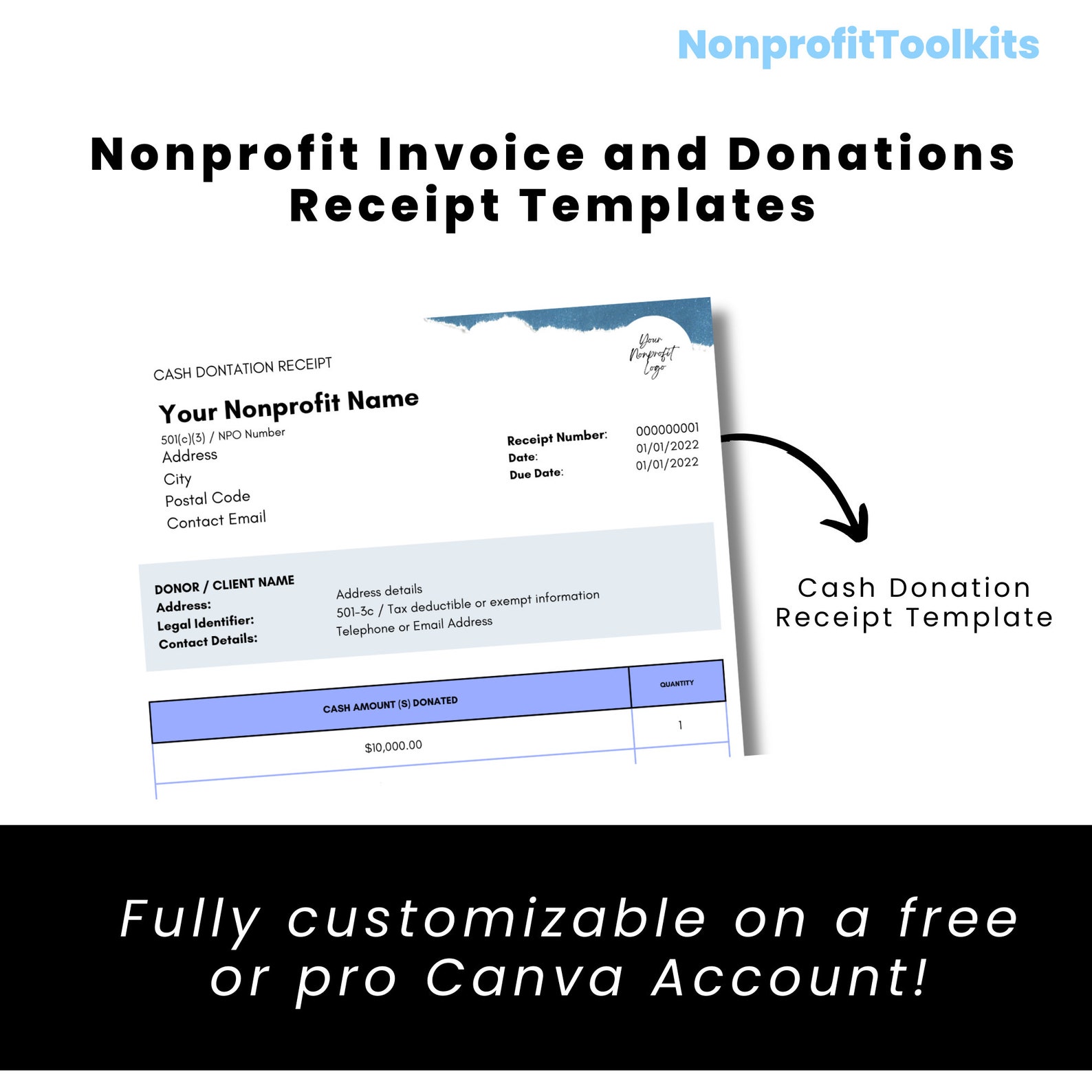 Nonprofit Invoice and Donations Receipt Templates, Editable in Canva ...
