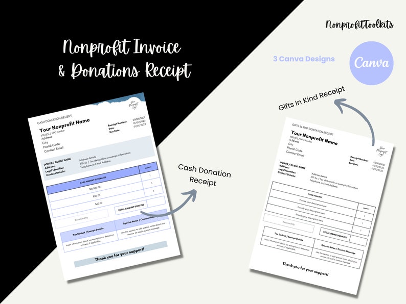 Nonprofit Invoice and Donations Receipt Templates / Charity - Etsy