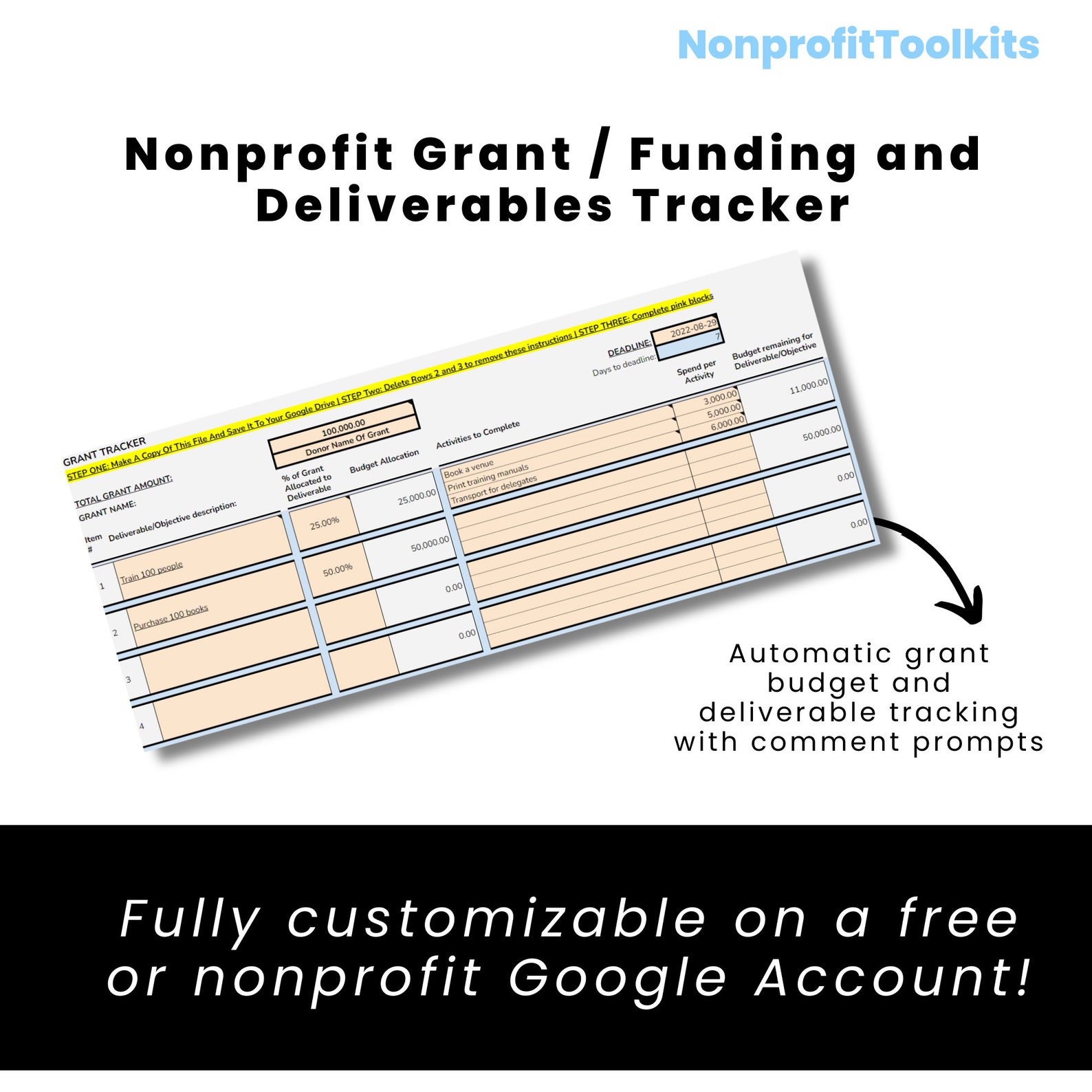 Nonprofit Grant Tracker Google Sheet, Project Management Template - Etsy