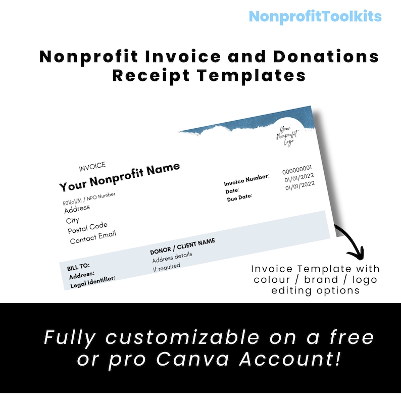 Nonprofit Invoice and Donations Receipt Templates, Editable in Canva ...