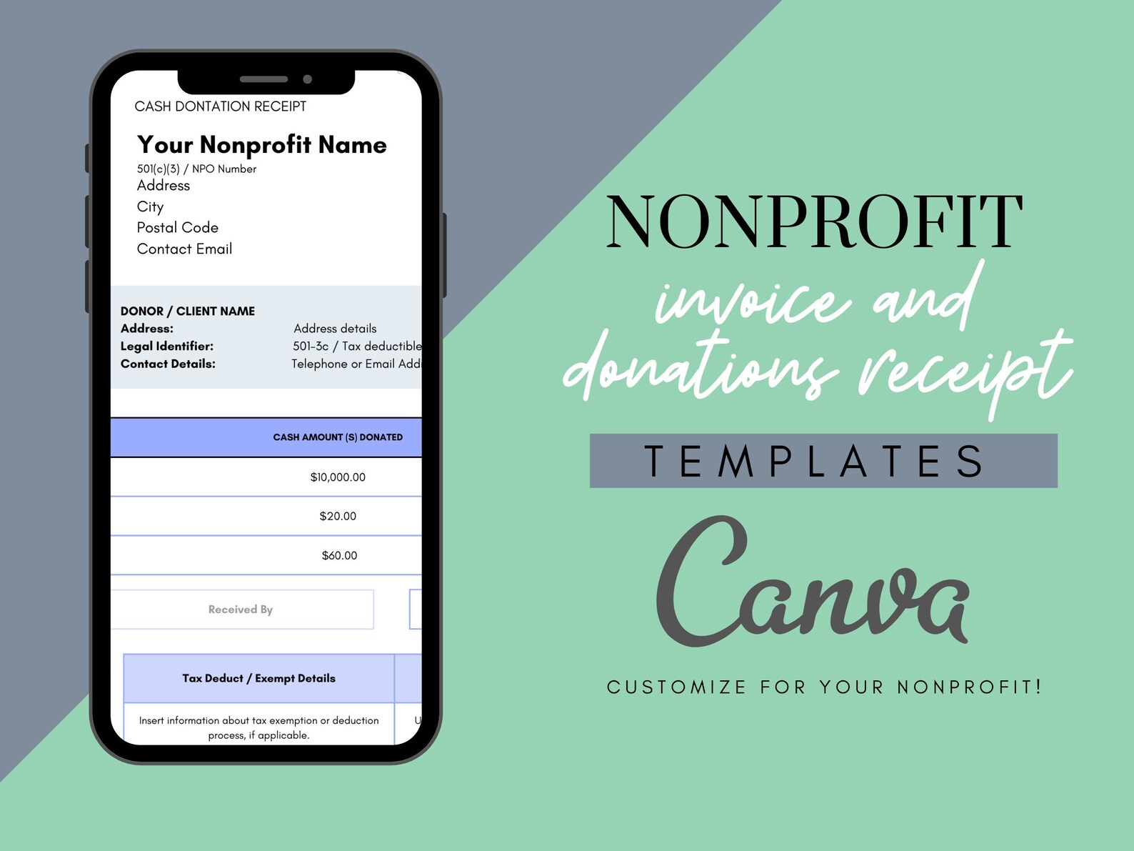 Nonprofit Invoice and Donations Receipt Templates / Charity | Etsy