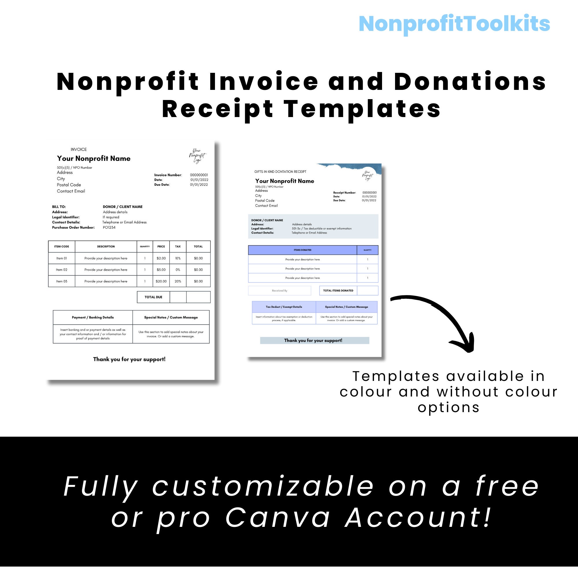 Nonprofit Invoice and Donations Receipt Templates / Charity Invoice ...