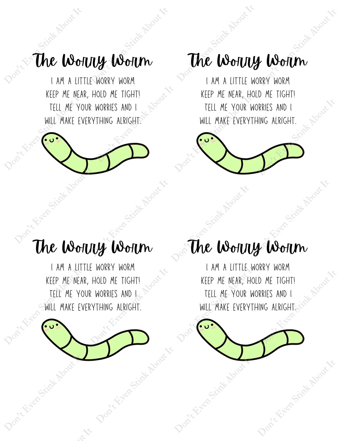 Worry Worm Tag 4x4 and 8.5x11- DIGITAL DOWNLOAD ONLY - Etsy