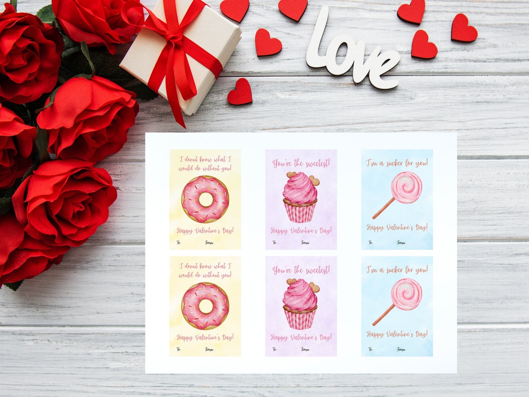 Sweet Treat Valentine's Day Cards 2.5" X 3.5" and Full Page Templates ...
