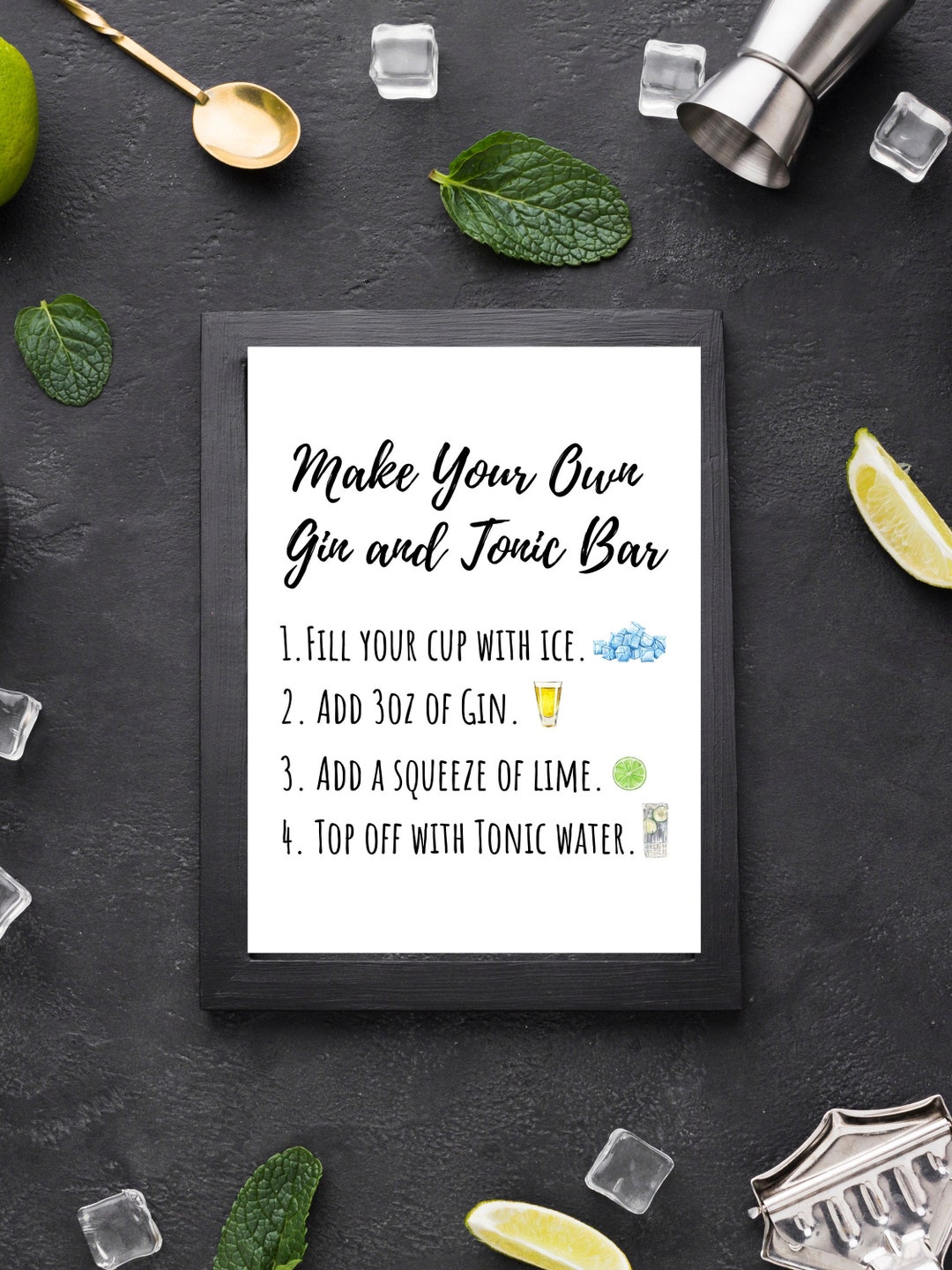 Make Your Own Gin and Tonic Bar Menu Art 11"x14" Template- DIGITAL ...
