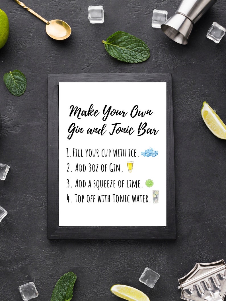 Make Your Own Gin and Tonic Bar Menu Art 11"x14" Template- DIGITAL ...