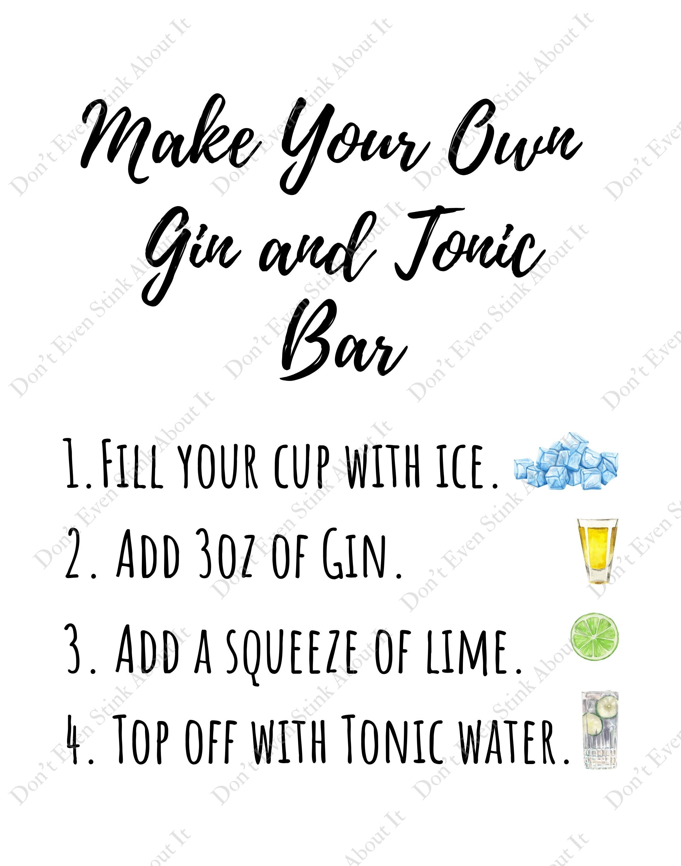 Make Your Own Gin and Tonic Bar Menu Art 11"x14" Template- DIGITAL ...