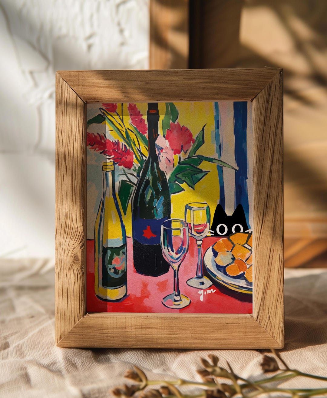 Champagne Cat Art Black Cat Print Wine Cat Illustration Funny Cat Print ...