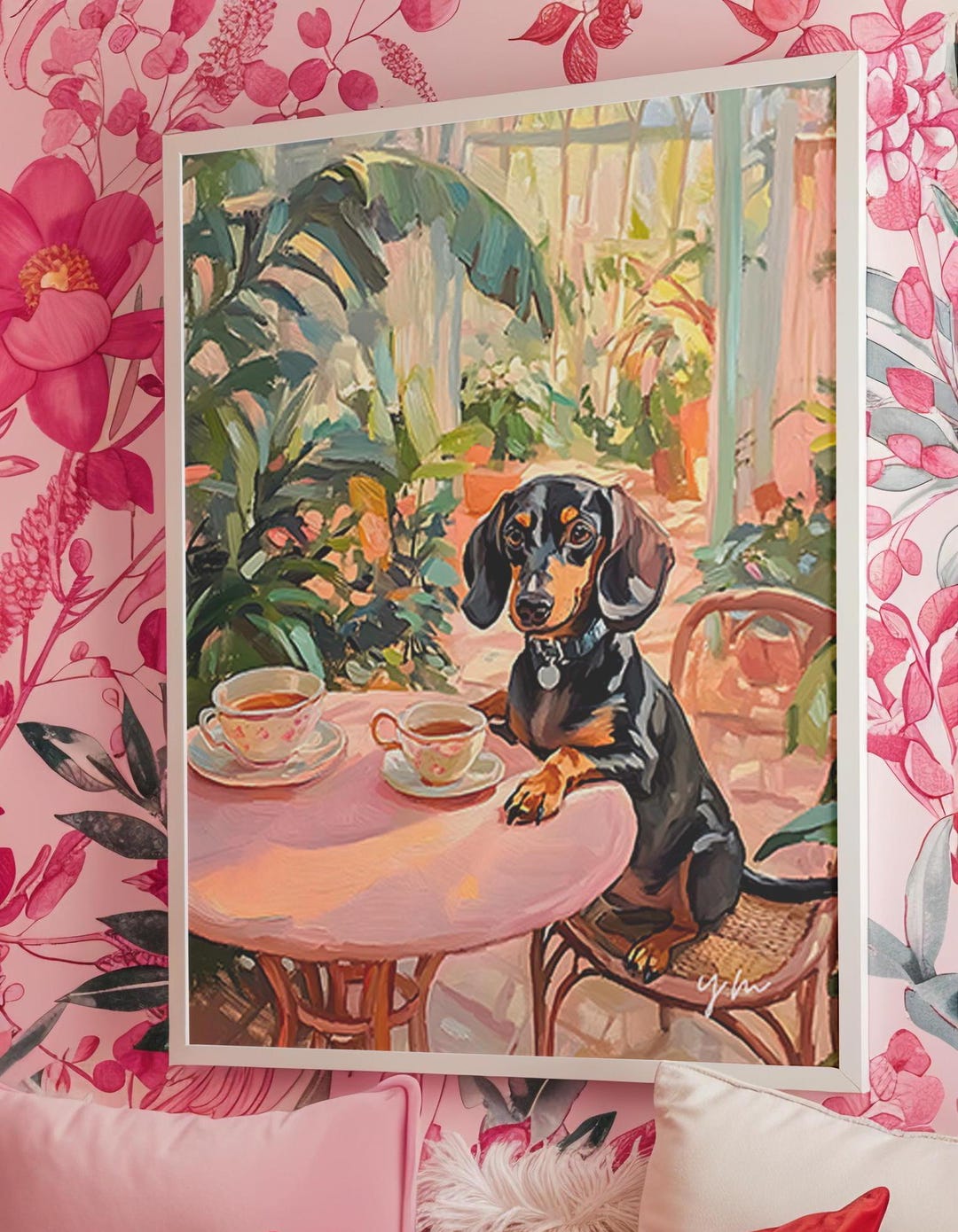 Maximalist Dachshund Print Dogs and Plants Tea Time Colorful Afternoon ...