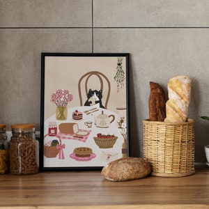 Toast Cat Print Coffee Dessert Print Coffee Cat Poster Bread Cat ...