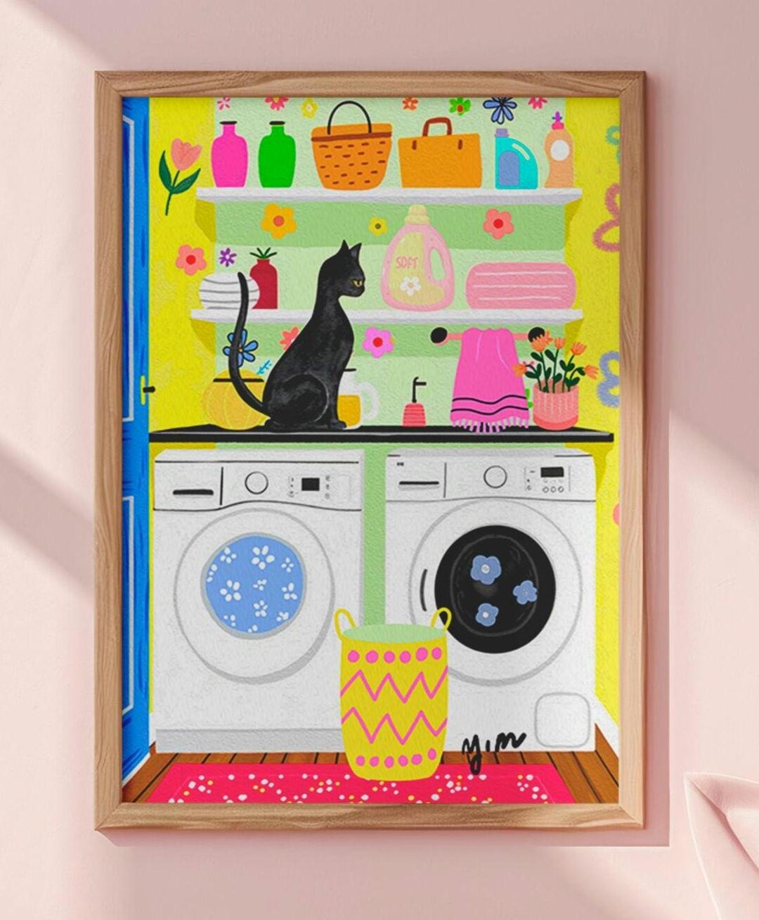 Cosy Cat Colorful Laundry Room Whimsical Posters Laundrette Prints New ...