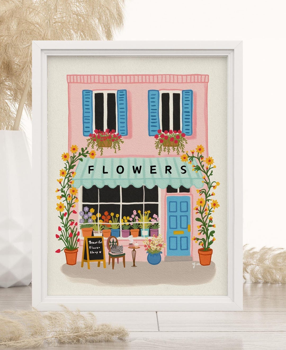 Floral Illustration Flower Shop Cafe Print Bistro Coffee Cake Unique ...