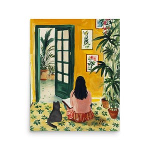 Crazy Cat Lady Art Print Poster Kitty Illustration Leaf Fig Plant Wall ...