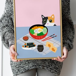 Bibimbap Kimchi Kimbap Calico Cat Print Korean Sushi Street Food Fish ...