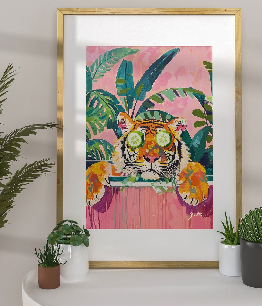 Bathroom Dopamin Color Tiger in Bathtub Bathroom Maximalist Fun Animal ...