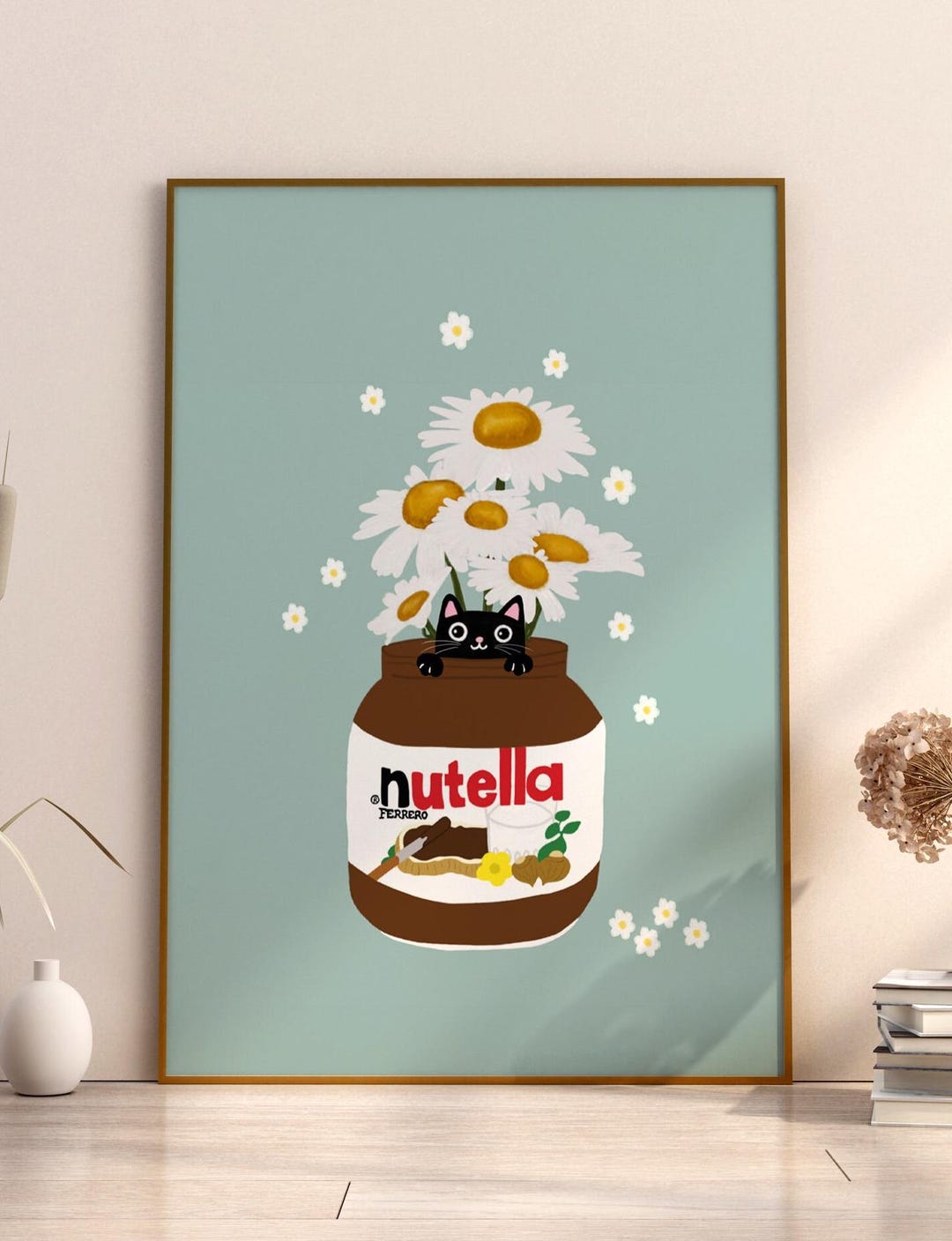 Kawaii Chocolate Style Nutella Lover Black Cat Hanging Wall Art ...