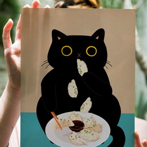 Dumpling Wall Art Black Cat Print Dim Sum Poster Wall Art Digital File ...