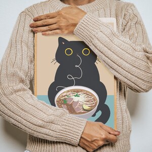 PRINTABLE Pho Life Cute Fat Black Cat Art Print Vietnamese Art Gift ...