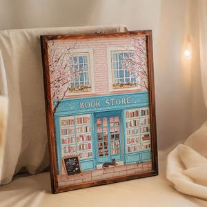 Bookshop Wall Art Vintage Bookstore With Cute Cat Illustration Cozy ...