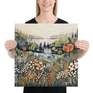 Greenery Poster Square Rare Find Landscape Art Print Black Cat in the ...