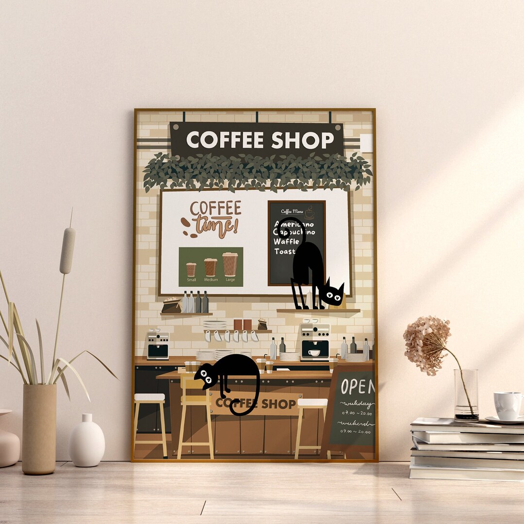 Coffee Cat Art Print Digital Download Cat Art Printable Cat Lover ...