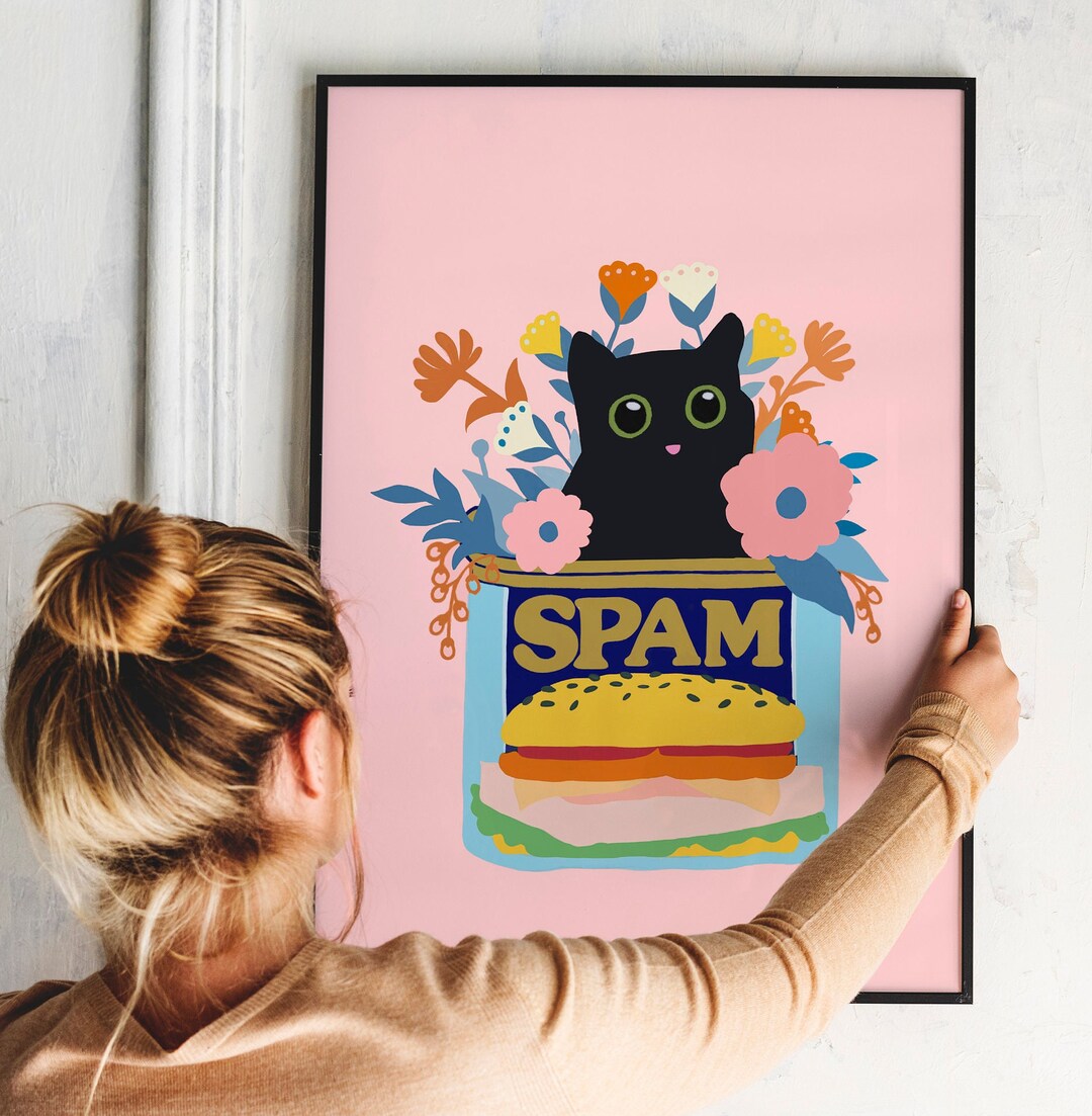 Canned Spam Flower Cat Poster Cat Print Cat Lover Gifts Physical Funny ...