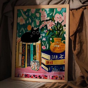 Vibrant Colorful Cat and Book Poster Academia Decor Library Week Wall ...