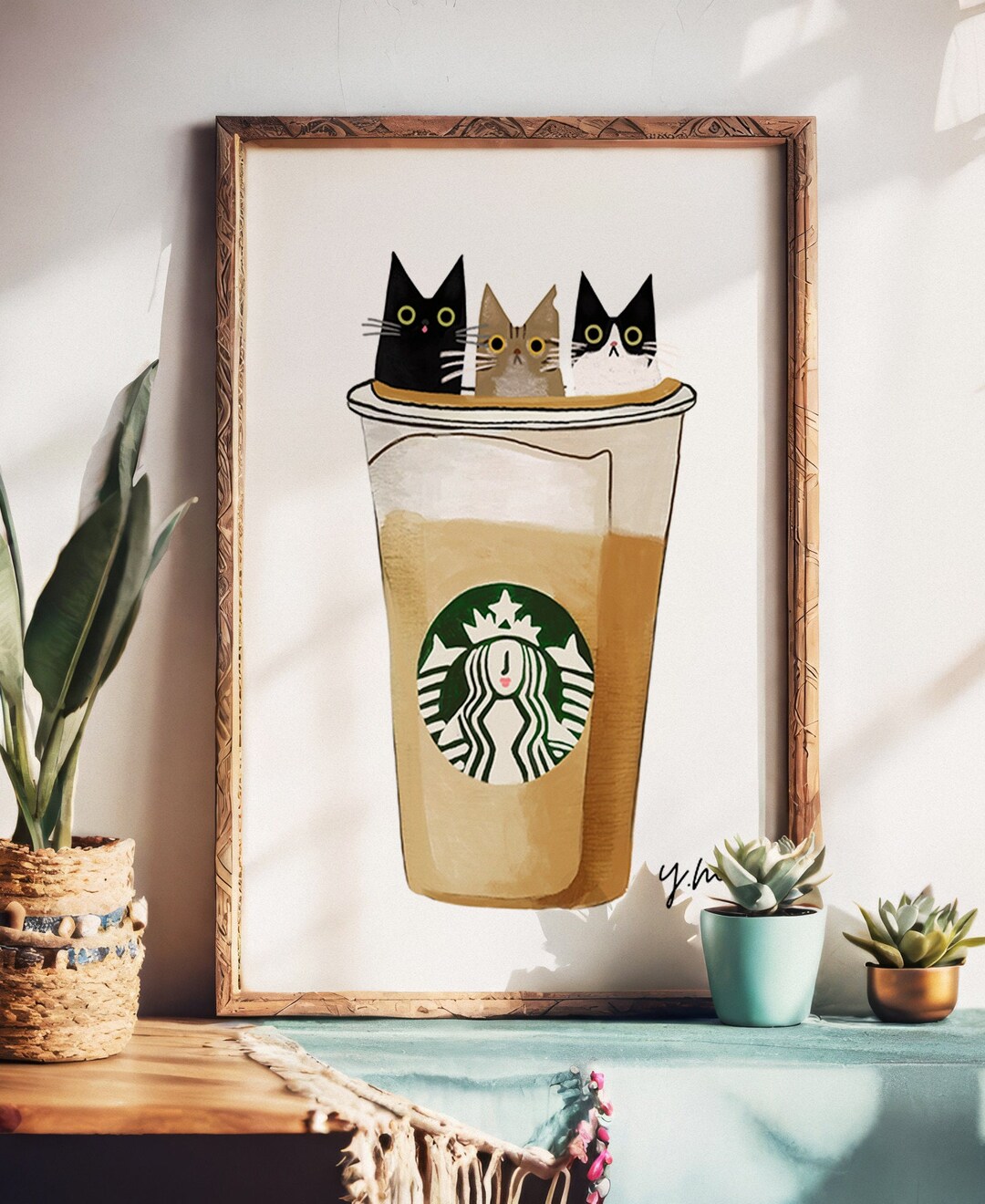 Katzen Starbucks Kaffee Illustration Geschenk Individuelle Kaffee ...