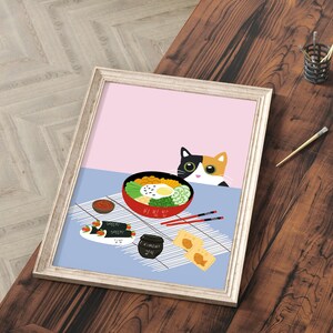 Bibimbap Kimchi Kimbap Calico Cat Print Korean Sushi Street Food Fish ...
