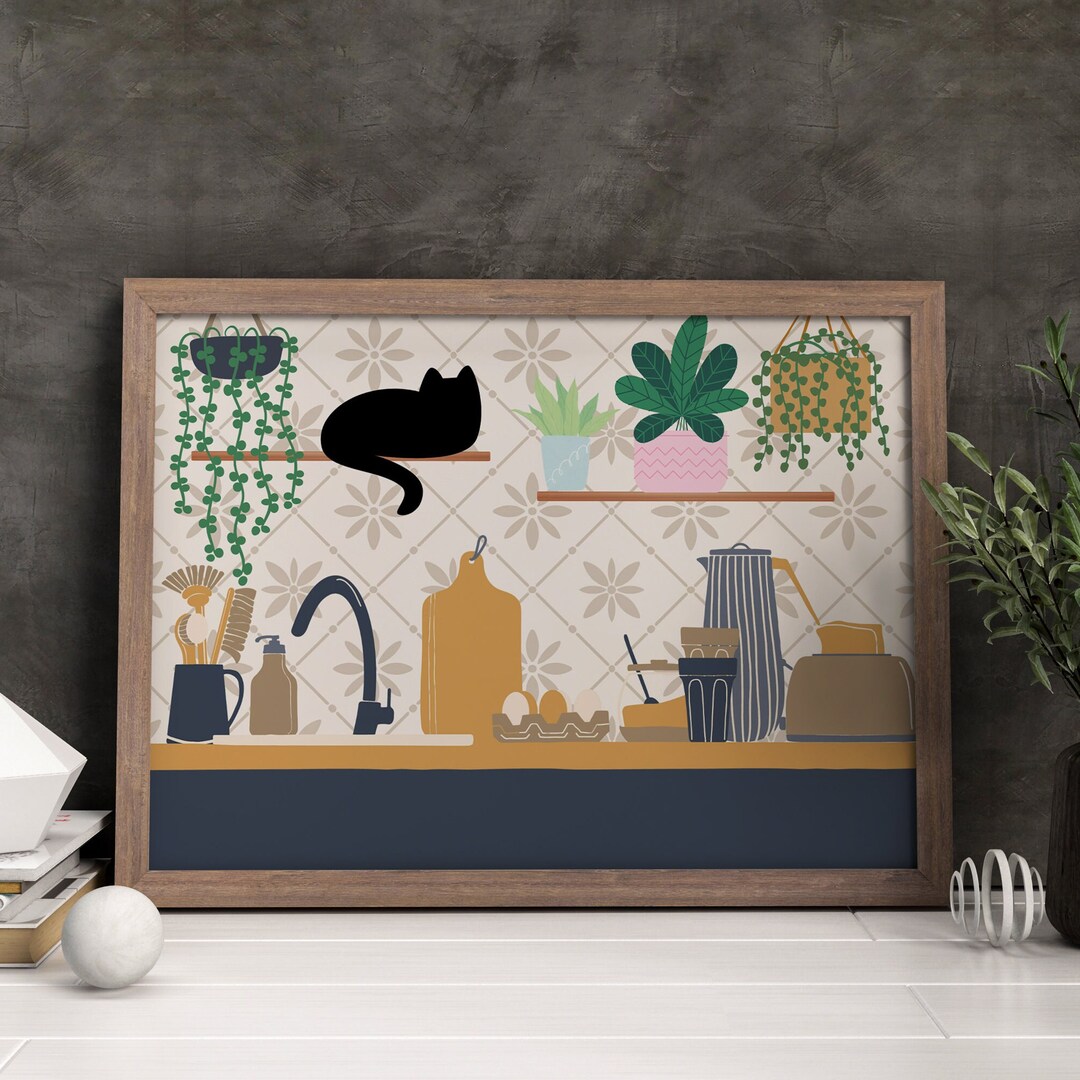 Kitchen Print Cat Chef Pastel Cottagecore Print Breakfast Painting ...