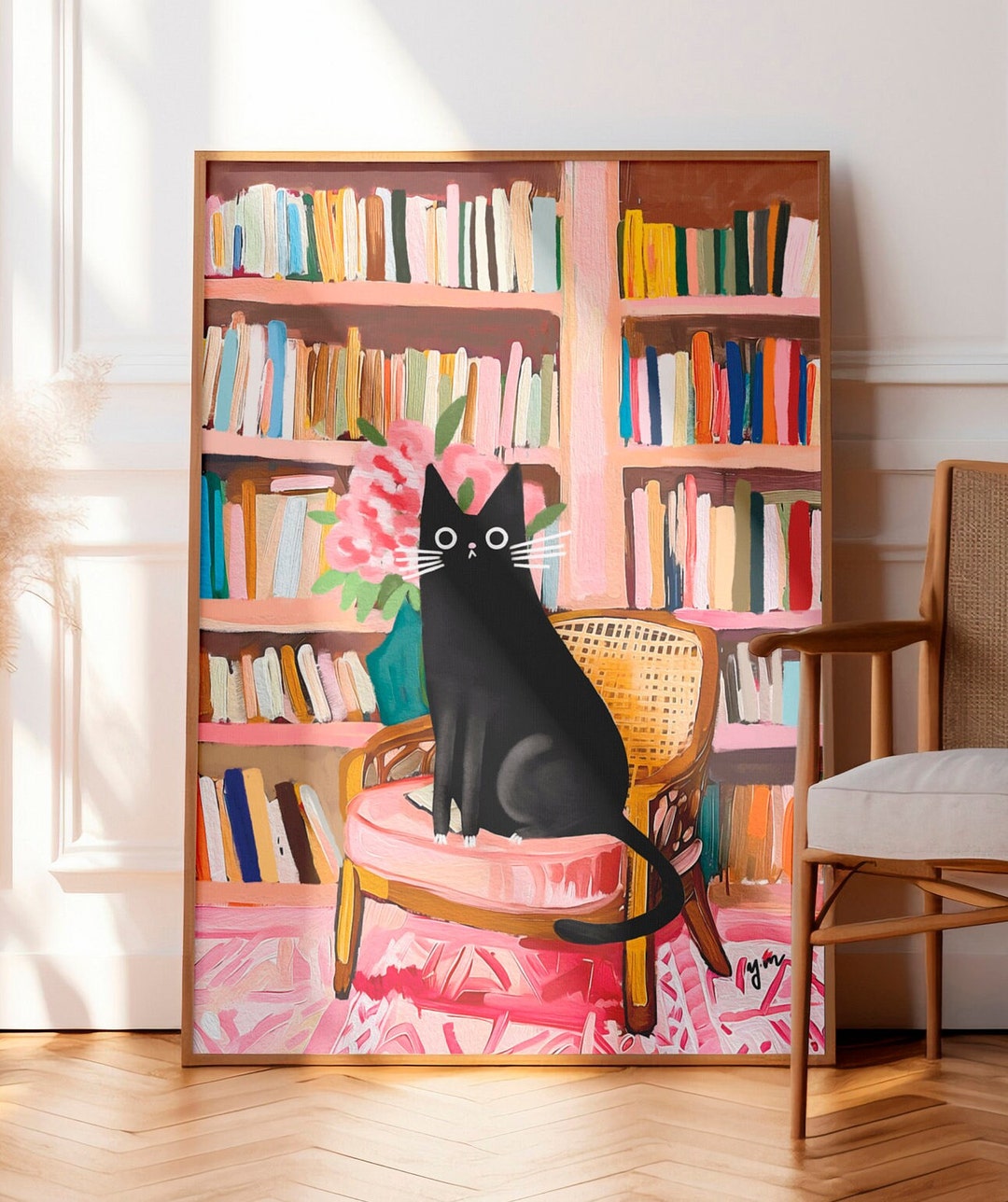 Vivid Colorful Cat and Book Poster Academia Decor Library Week Wall Art ...
