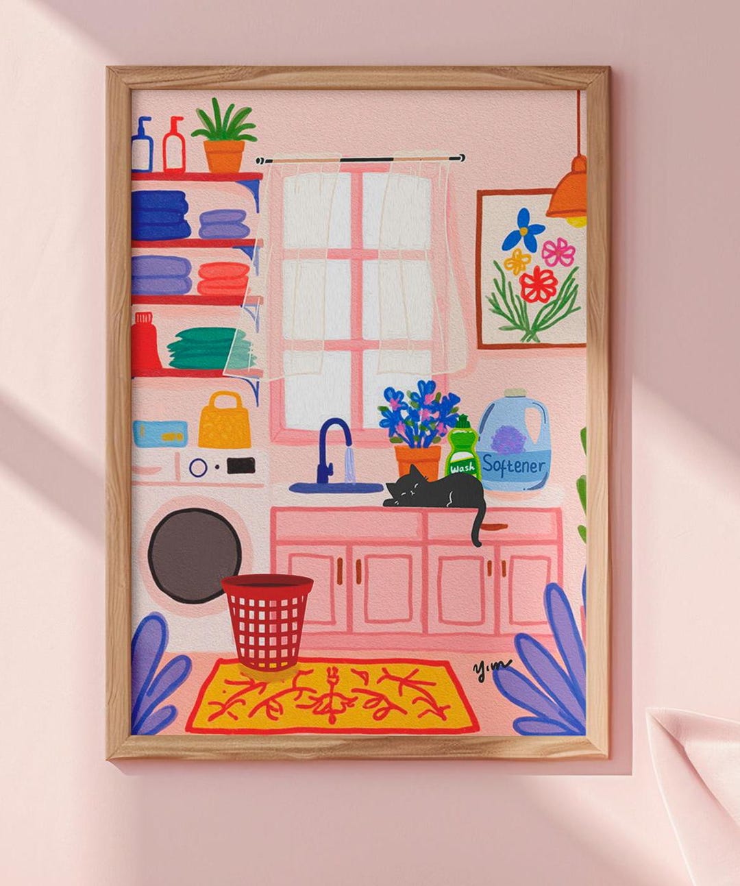 Cosy Cat Laundry Rowhimsical Laundry Whimsical Laundry Animal Art Cute ...