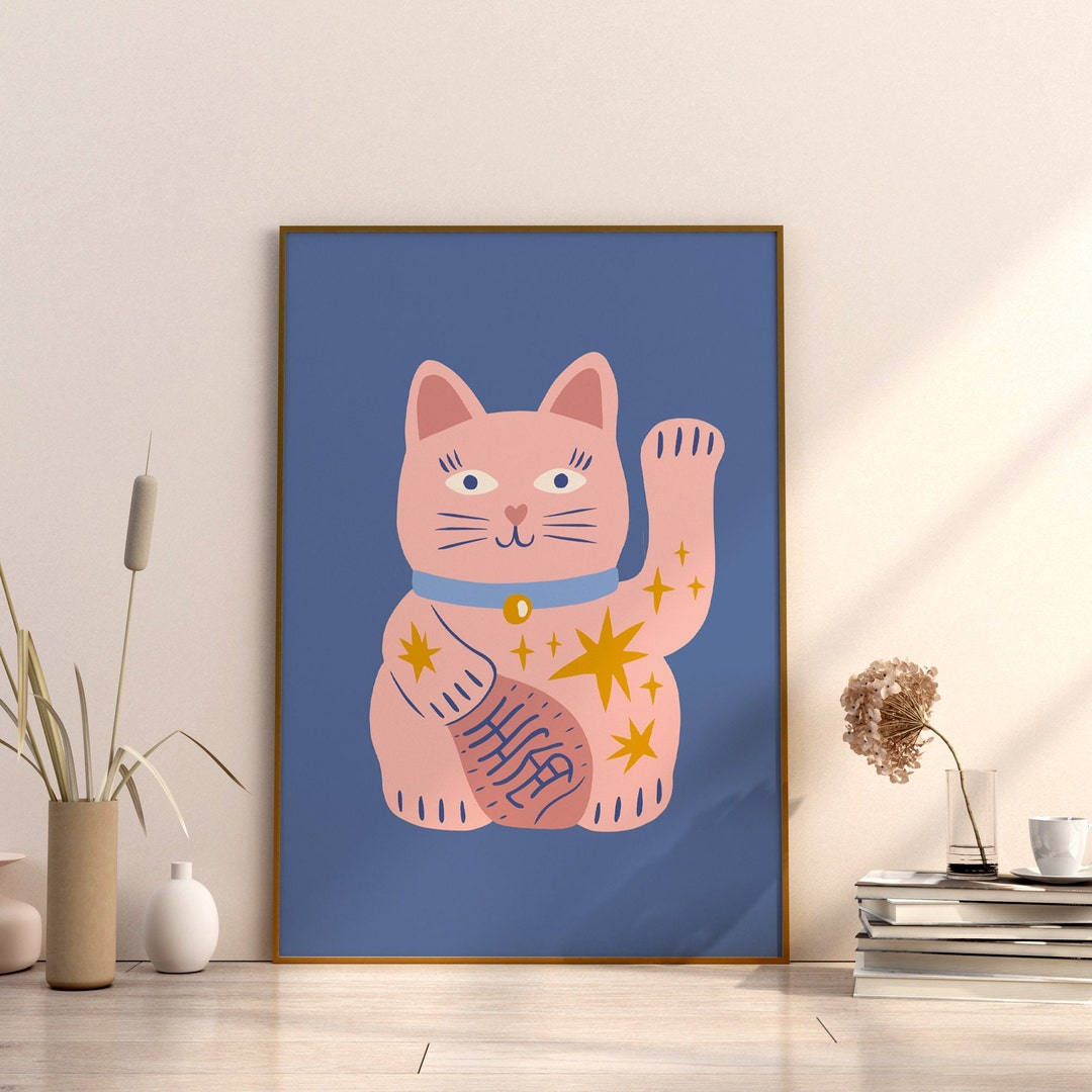 Printable the Fortune Cat Wall Art Lucky Cat Print Cat Lover Gift Good ...
