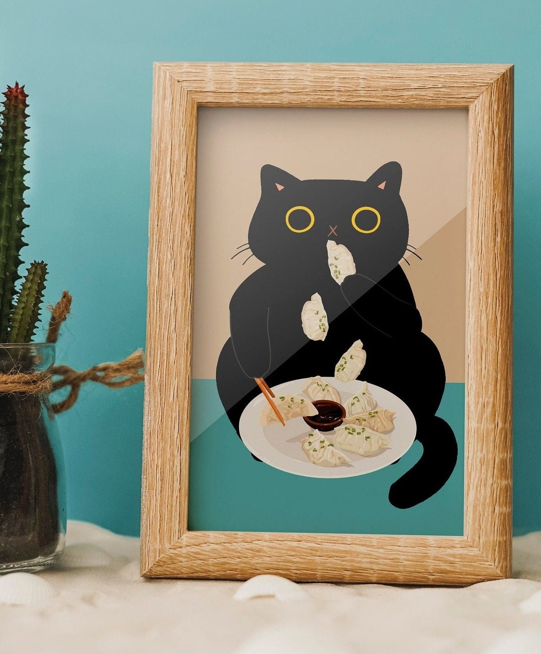 Dumpling Wall Art Black Cat Print Dim Sum Poster Wall Art Digital File ...