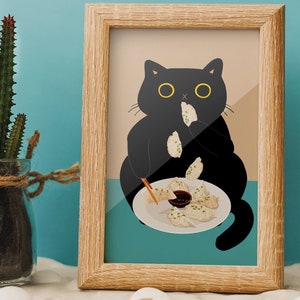 Dumpling Wall Art Black Cat Print Dim Sum Poster Wall Art Digital File ...
