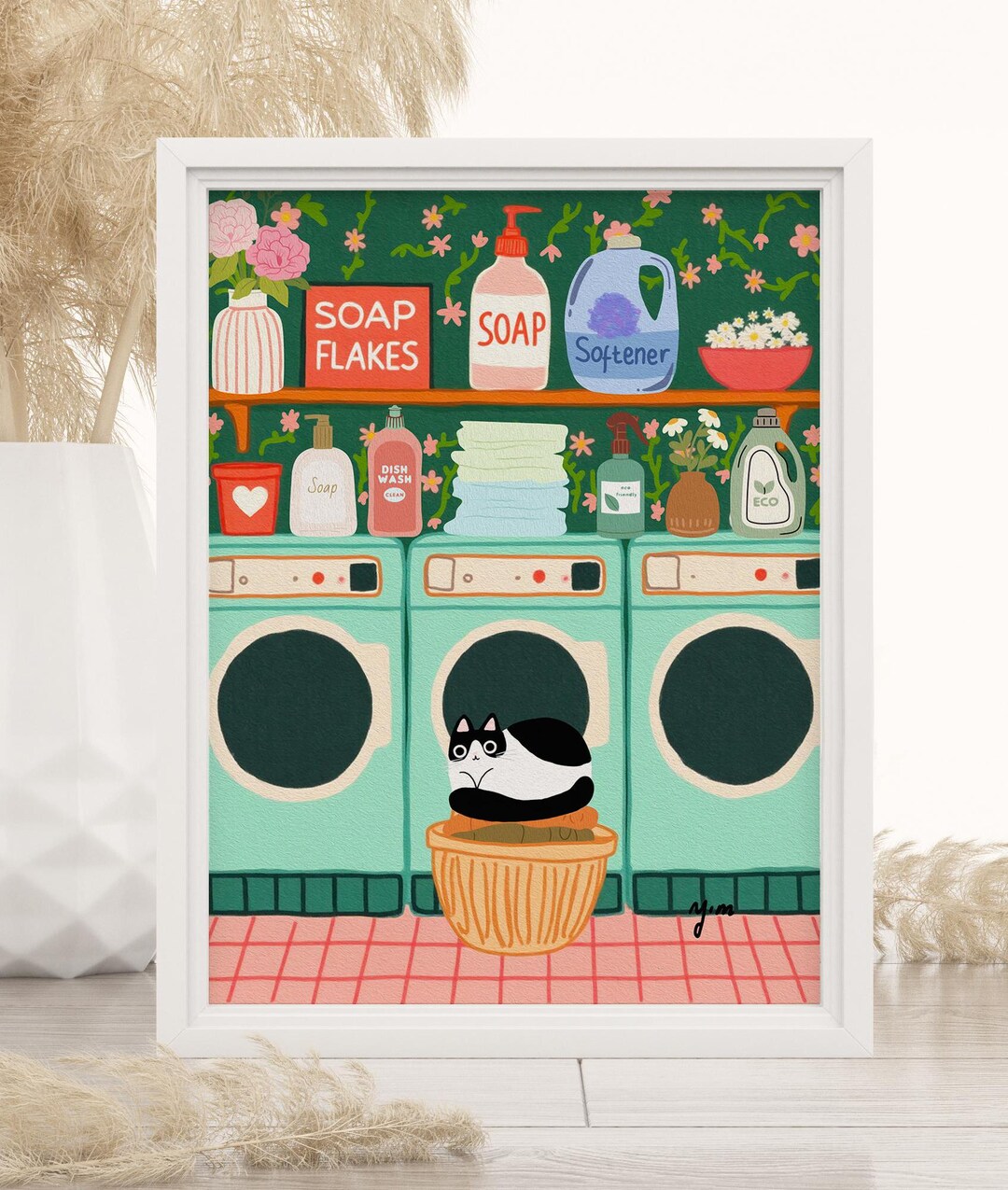 Cute Bathroom Poster Unique Cat Art Cosy Cat Laundry Room Laundrette ...